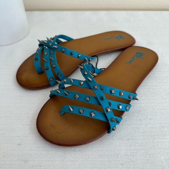 Volcom | Shoes | New Volcom Blue Studded Strap Slide Sandals Womans 6 ...